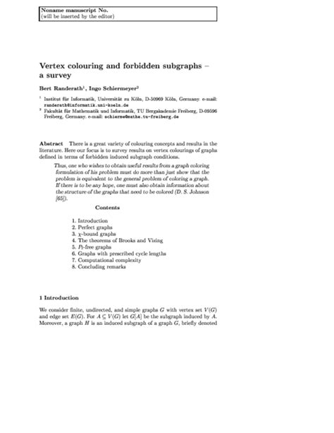 Pdf Vertex Colouring And Forbidden Subgraphs A Survey