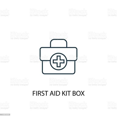 응급 처치 키트 상자 개념 라인 아이콘입니다 간단한 요소 그림입니다 캠핑 세트에서 응급 처치 키트 상자 개념 개요 기호 디자인 웹 및 모바일 Ui Ux에 사용할 수 있습니다