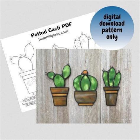 Cactus Stained Glass Pattern Pdf Digital Download Only Potted Cacti