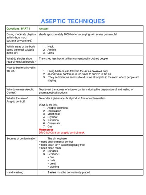 Summary Aseptic Technique Download Free Pdf Sterilization