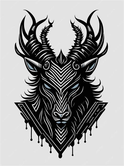 부족 악의 염소 머리 실루 신화 로고 모노크롬 디자인 스타일 미술 일러스트 터 프리미엄 벡터