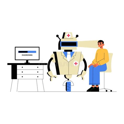 medical robot diagnosing male patient in flat vector illustration symbolizing ai in healthcare