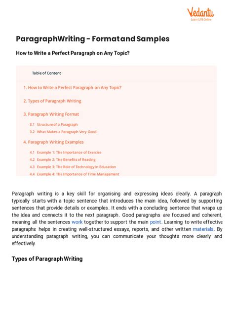 Paragraph Writing Format And Samples Pdf