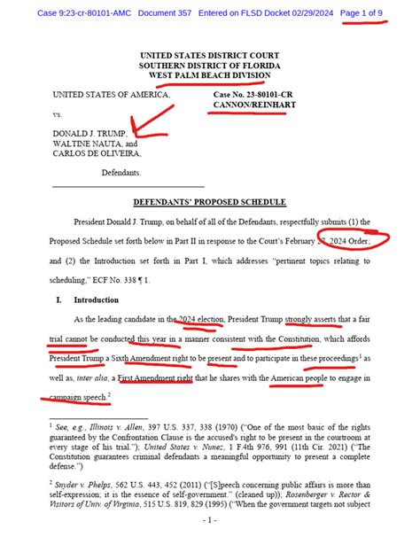 Trump Proposed Scheduling Order Florida Pdf Discovery Law