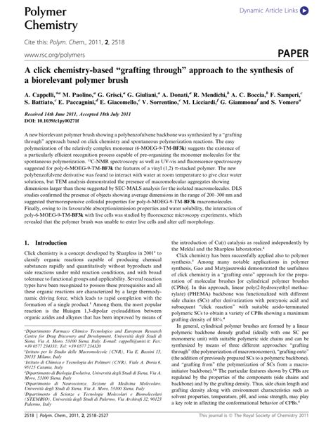 Pdf A Click Chemistry Based ‘‘grafting Through Approach To The Synthesis Of A Biorelevant