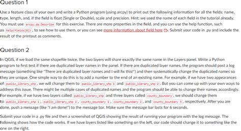 Solved Question 1use A Feature Class Of Your Own And Write A