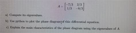 Solved A Compute Its Eigenvalues B Use Python To Plot The
