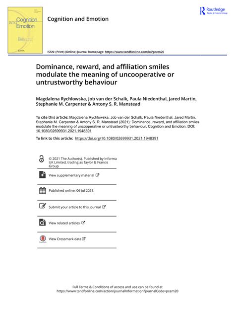 Pdf Dominance Reward And Affiliation Smiles Modulate The Meaning Of