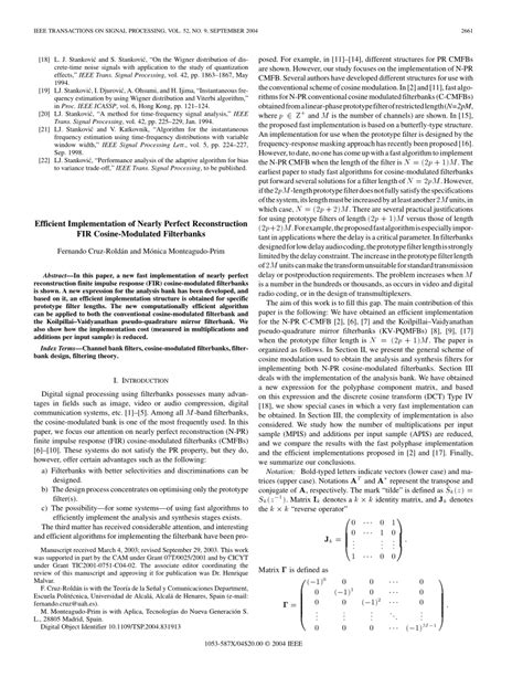 Pdf Efficient Implementation Of Nearly Perfect Reconstruction Fir