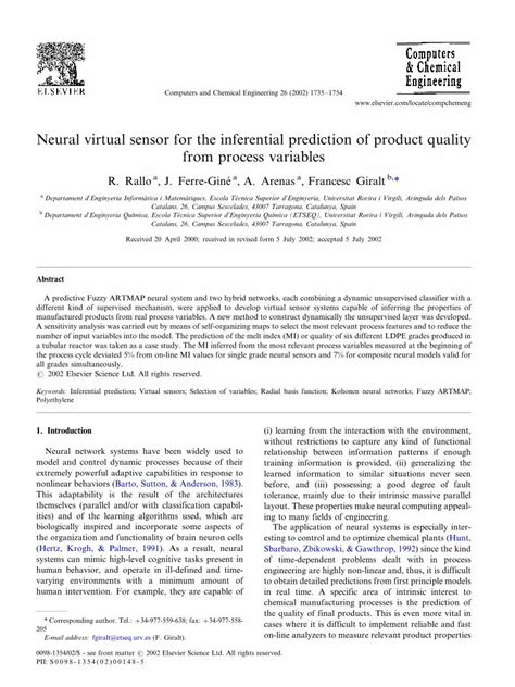 pdf neural virtual sensor for the inferential prediction of product