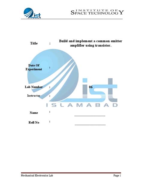 Lab 6 Build And Implement A Common Emitter Amplifier Using Transistor Pdf
