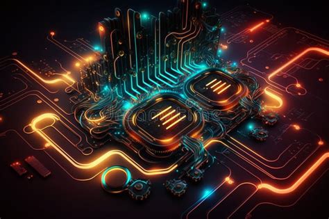 Design A Computer Circuit In Cyberspace With Neon Lighting For An