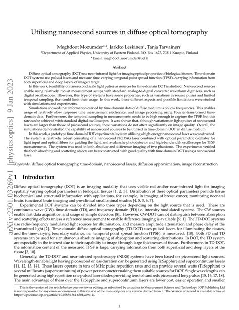 Pdf Utilising Nanosecond Sources In Diffuse Optical Tomography