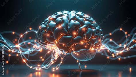 Futuristic Ai Brain With A Network Of Luminous Cables And Pulsating Data Radiating Power And