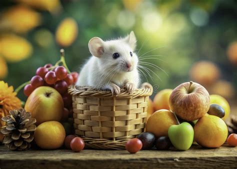 A Charming Closeup Of A White Mouse And Rat With Colorful Fruit In A