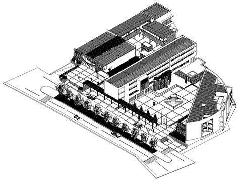 Commerce Building Complex Detail Elevation 2d View Layout Dwg File