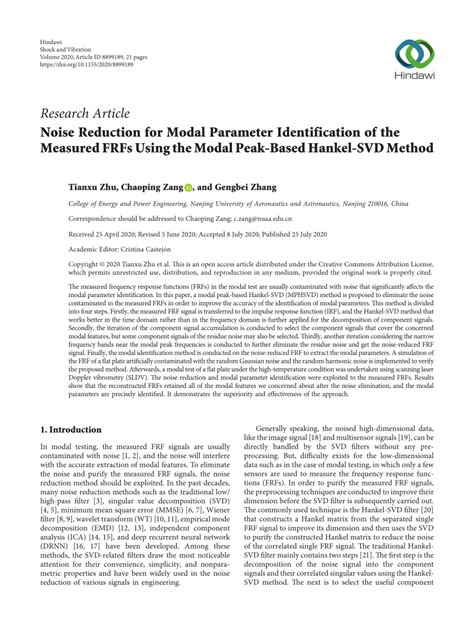 Pdf Noise Reduction For Modal Parameter Identification Of The