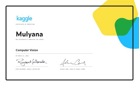 mulyana completed the computer vision course on kaggle
