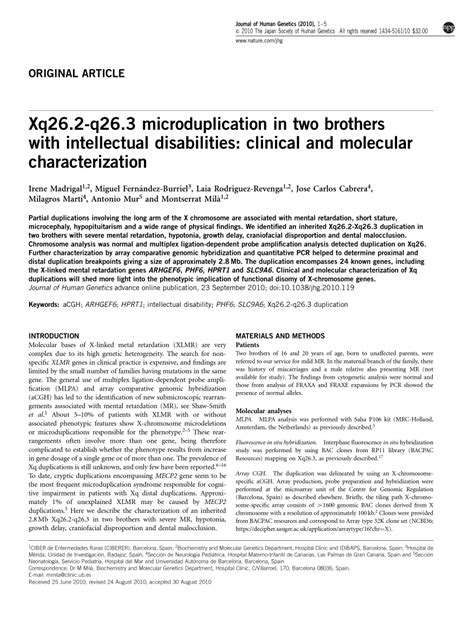 Pdf Xq262 Q263 Microduplication In Two Brothers With Intellectual Disabilities Clinical And