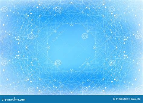 Geometric Blue Background Molecule And Communication Connected Lines With Dots Illustration