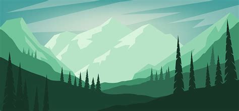 평평한 스타일의 만화 산악 풍경 포스터 카드 배너 전단지를 위한 디자인 요소 벡터 일러스트레이션 개념에 대한 스톡 벡터 아트 및 기타 이미지 Istock