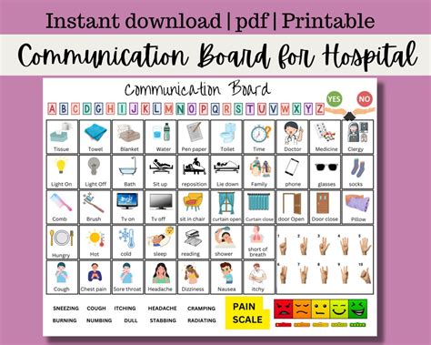 Communication Board For Hospital Resident Care Or Home Setting To