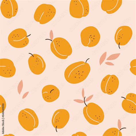 Vector Fruit Seamless Pattern In Hand Drawn Style Simple Apricot Design For Fabric Wallpaper