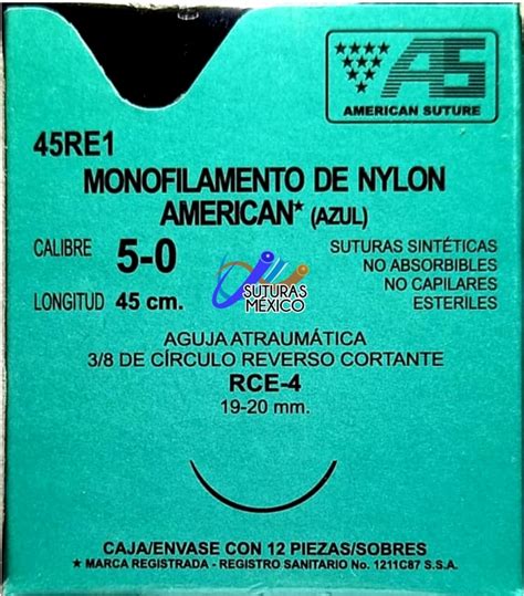 Nylon 5 0 Aguja De 19 20 Mm Cortante Hebra 45 Cm Azul Marca American