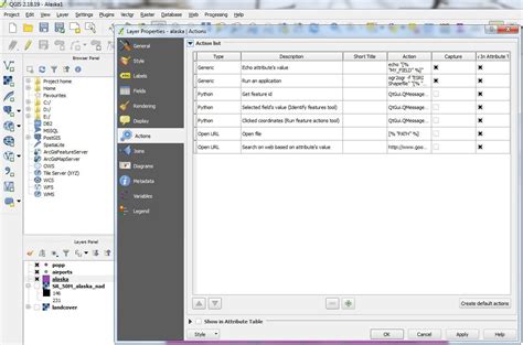 QGis Actions Window Does Not Display Actions Properties Geographic Information Systems