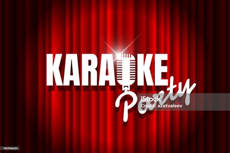 가라오케 파티 밤 라이브 쇼 스포트라이트와 빈 극장 무대에 오픈 마이크 기호 레드 커튼 드레이프 배경에 대한 빈티지 마이크 복고풍의 마이크 벡터 음악 나이트 라이프 일러스트