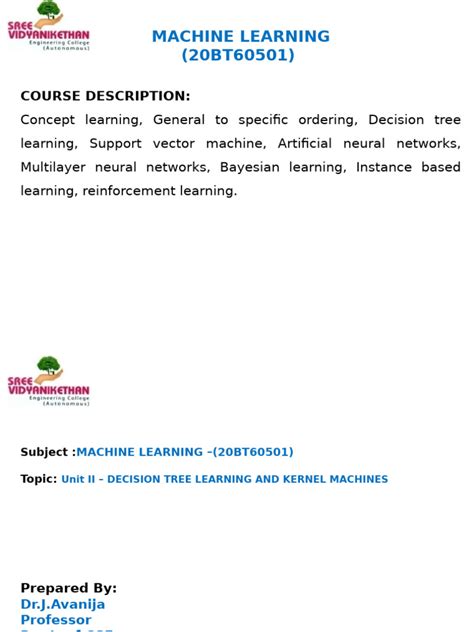 Unit Ii 21 Ml Decision Tree Learning Pdf Support Vector Machine Machine Learning