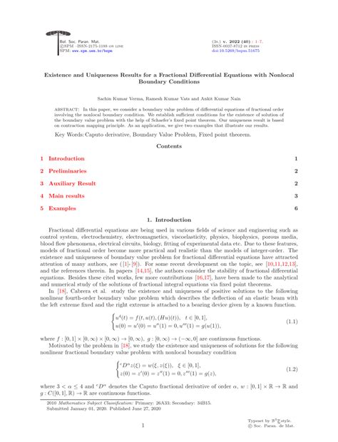 Pdf Existence And Uniqueness Results For A Fractional Differential