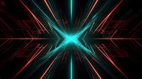 네온 블루 라인과 외계인 X가 있는 어두운 배경 대칭 선이 있는 4k Uhd 미래형 패턴의 3d 그림 고화질 사진 사진