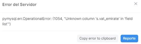 Pymysql Err OperationalError Unknown Column S Vat Emirate In Field List ERPNext
