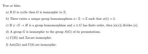 solved true or false a if g is cyclic then g is isomorphic