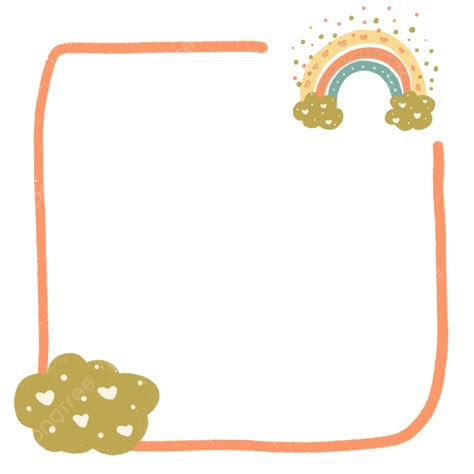 Orange Border Line With Cute Rainbow Decoration And Green Cloud Frames