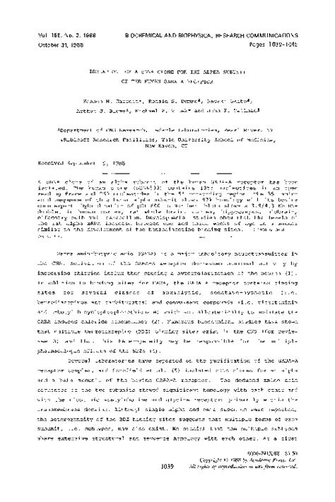 Pdf Isolation Of A Cdna Clone For The Alpha Subunit Of The Human Gaba A Receptor