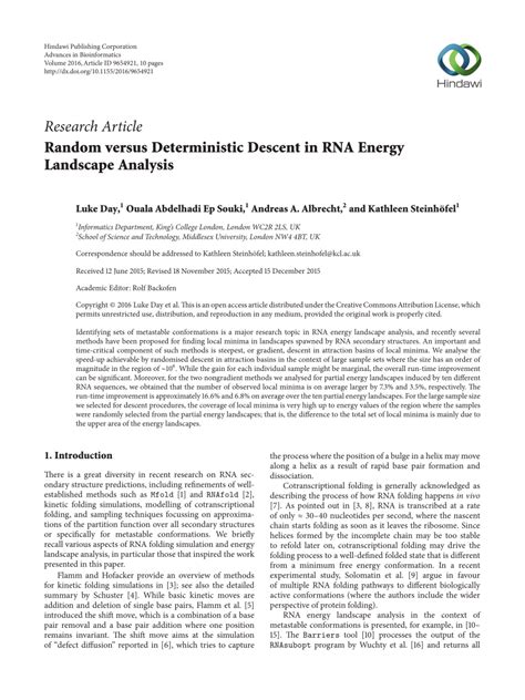 Pdf Random Versus Deterministic Descent In Rna Energy Landscape Analysis