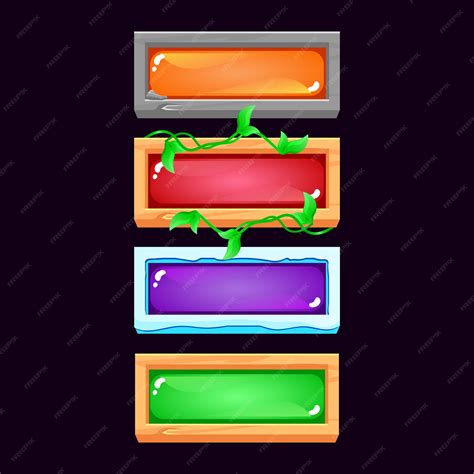 Premium Vector Set Of Game Ui Colorful Jelly Button With Stone Wooden