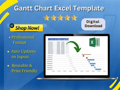 Gantt Chart Template Automated Excel Etsy