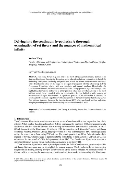 Pdf Delving Into The Continuum Hypothesis A Thorough Examination Of