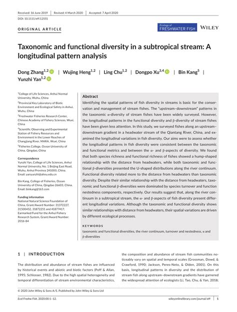 Pdf Taxonomic And Functional Diversity In A Subtropical Stream A Longitudinal Pattern Analysis