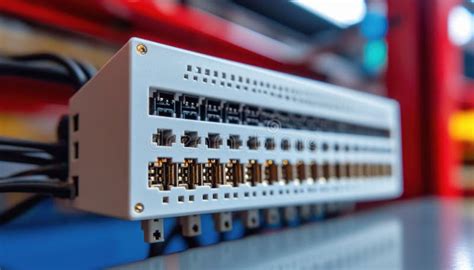 Network Switch With Ethernet Ports Showing Data Transfer Activity Stock