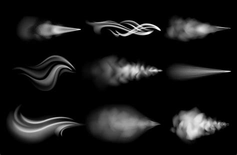 현실적인 공기 타격 바람의 흐름과 먼지 분무 효과 증기 폭발의 곡선 모양 안개와 연기 안개 백색 증기 또는 가스 퍼프 분무기