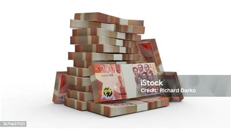 3d Rendering Of Stacks Of 200 Ghanaian Cedi Notes Bundles Of Ghanaian Currency Notes Isolated On