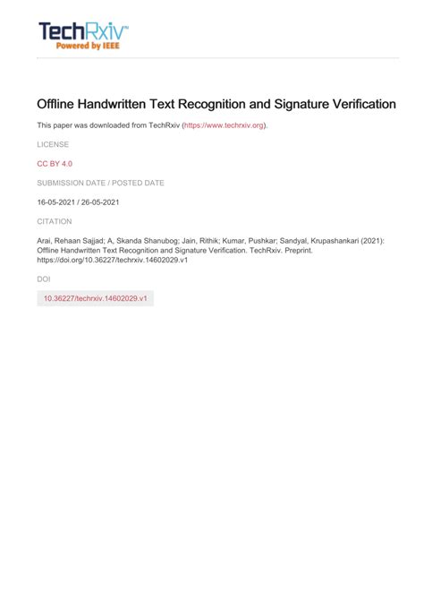 Pdf Offline Handwritten Text Recognition And Signature Verification