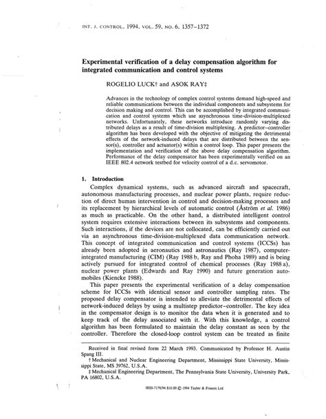 Pdf Experimental Verification Of A Delay Compensation Algorithm For