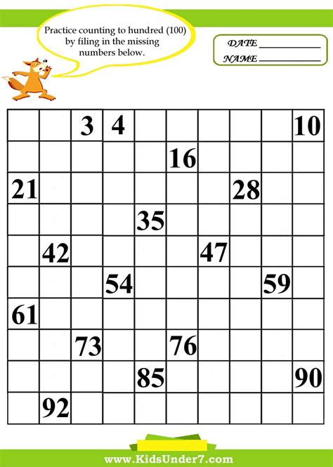 Missing Numbers 1 To 100 Worksheets