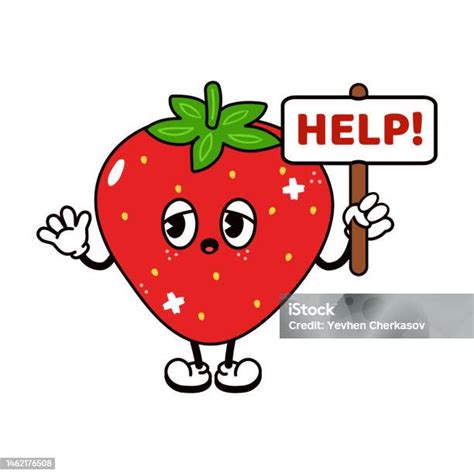 비문 도움말 캐릭터와 귀여운 재미있는 딸기 벡터 손으로 그린 전통적인 만화 빈티지 복고풍 Kawaii 캐릭터 그림 아이콘 격리된 흰색 배경입니다 딸기 캐릭터 건강한 식생활에