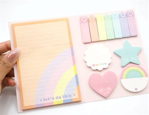 Pastel Rainbow Sticky Note Booklet Kawaii Sticky Notes Tab Flags